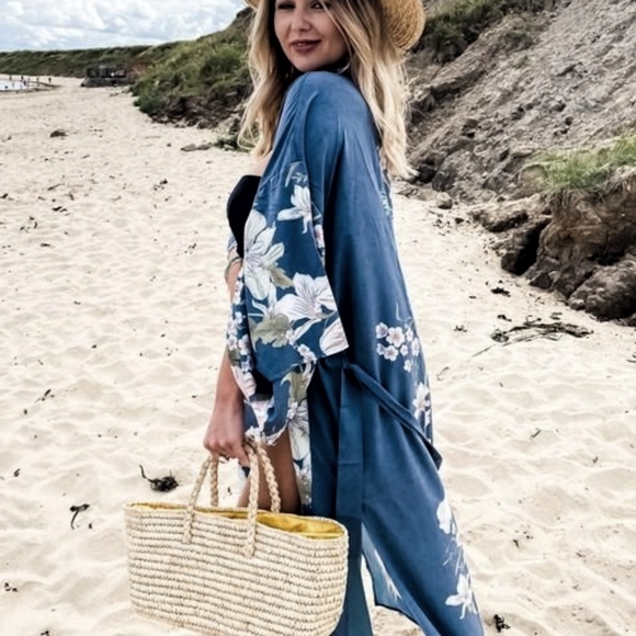 Dresses | New Boho Retro Floral Peacock Kimono Maxi Duster Robe ...